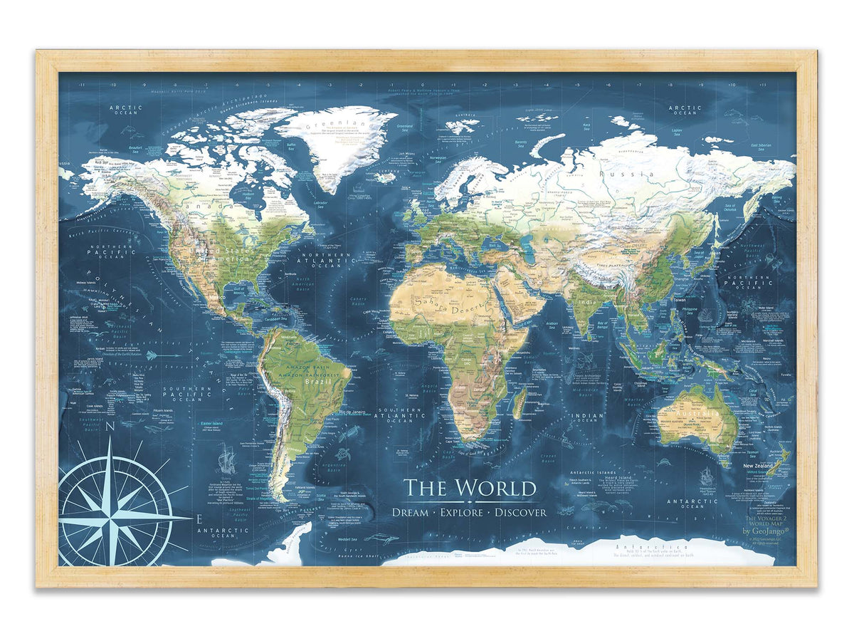 Map of the World Labeled for Exploration - Voyager Push Pin Map ...