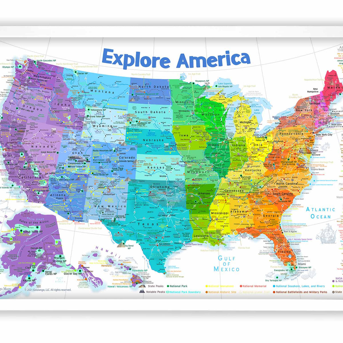 USA Map For Kids - Rainbow Edition – GeoJango Maps