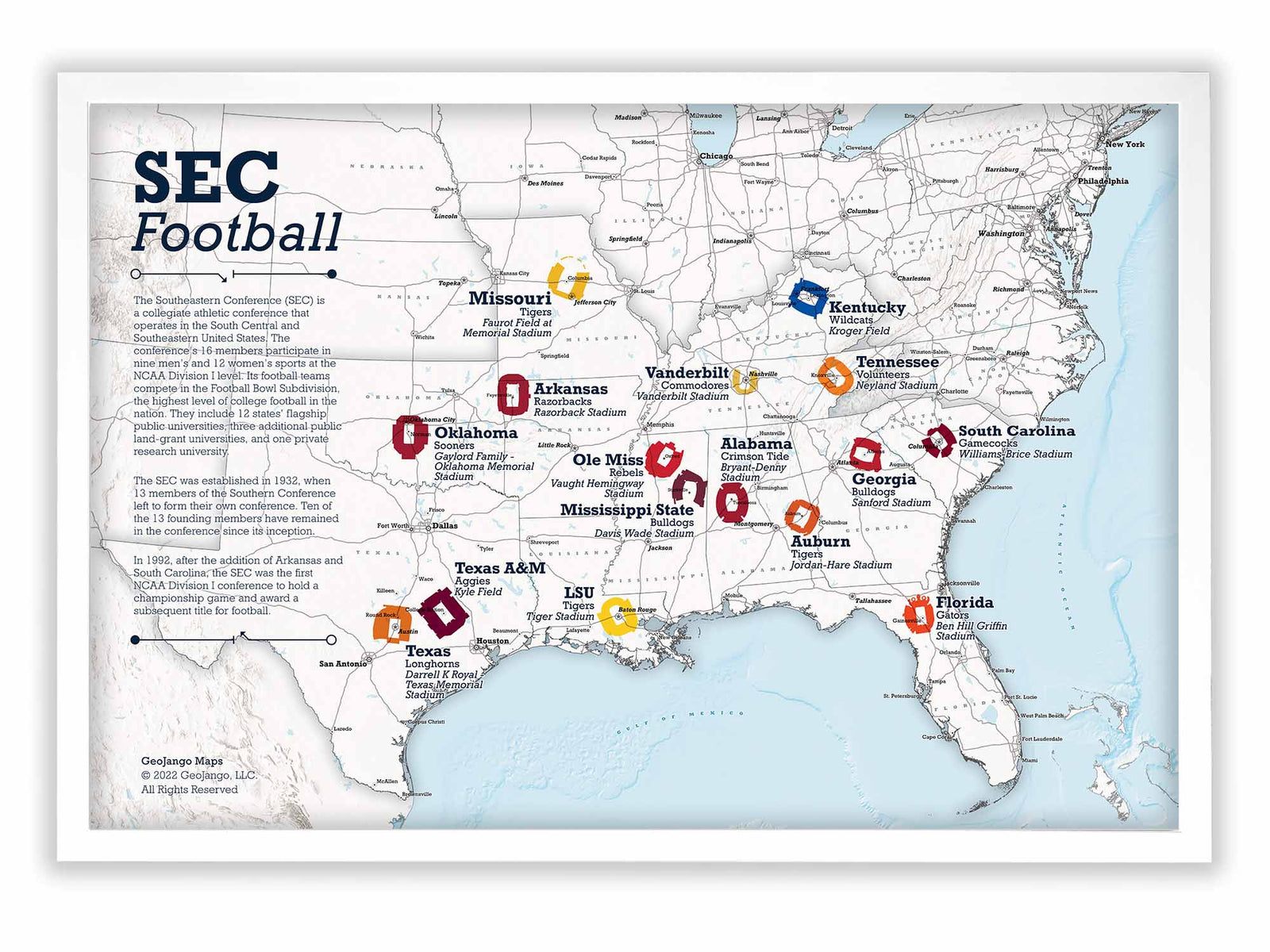 SEC College Football Stadium Map – GeoJango Maps