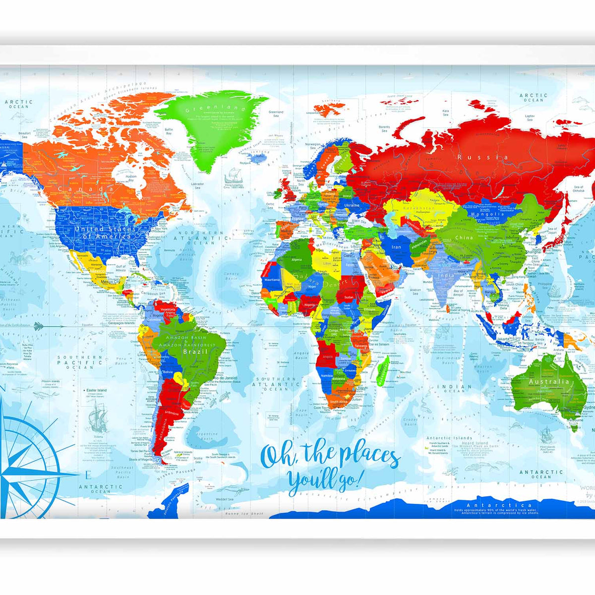 Map of the World For Kids - Primary Colors – GeoJango Maps