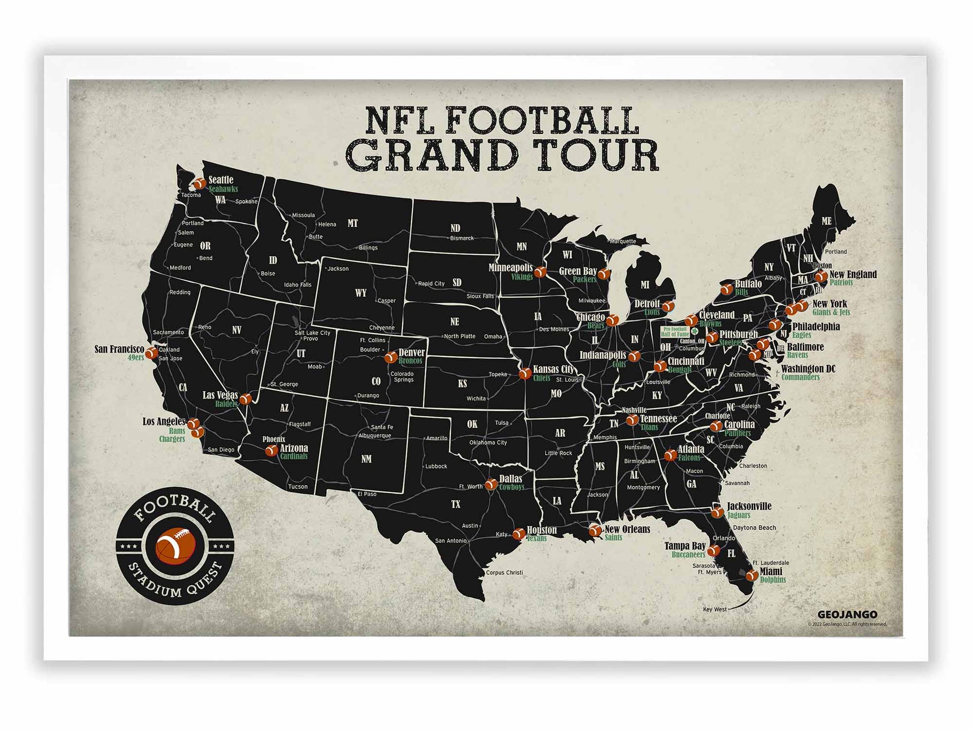 NFL Map, Football Teams and Stadiums – GeoJango Maps