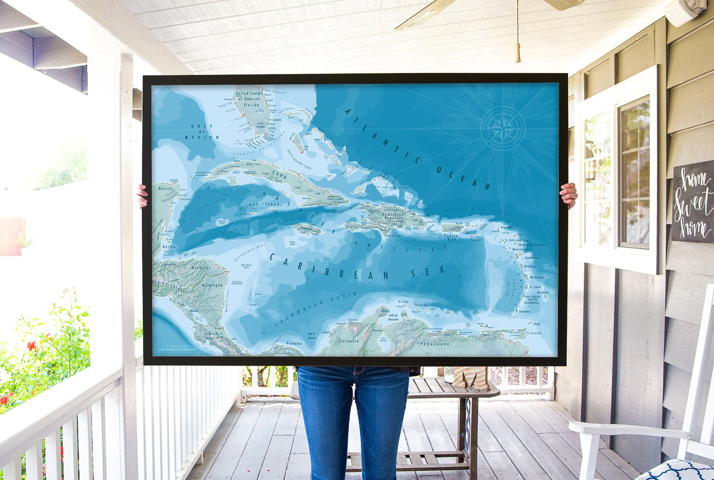 Contemporary Caribbean Map - Stylish Decorative Wall Art for Travelers ...