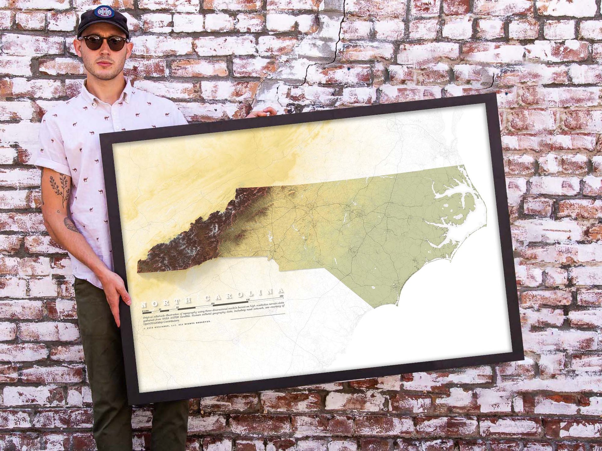 Relief Map of North Carolina - Topographic Elevation Map with Shaded R ...