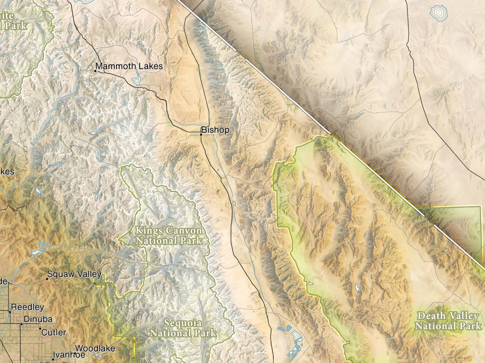 Physical Map of California: Topographic Natural Terrain, Cities, Major ...