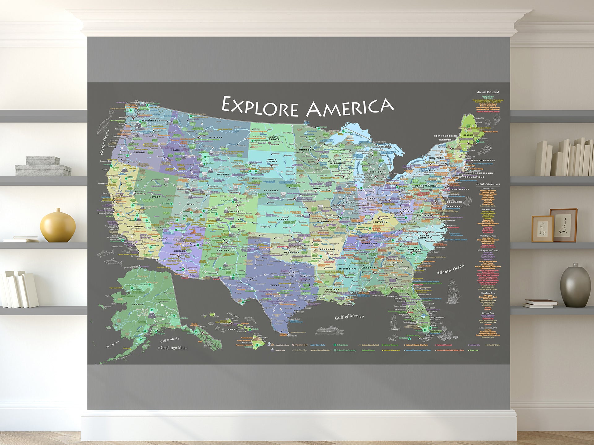 National Parks Map USA, Wall Art Peel and Stick Mural, Slate Edition ...