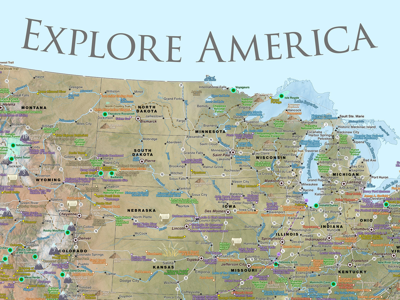 US Push Pin Map - US Travel Map Lite Terrain – GeoJango Maps