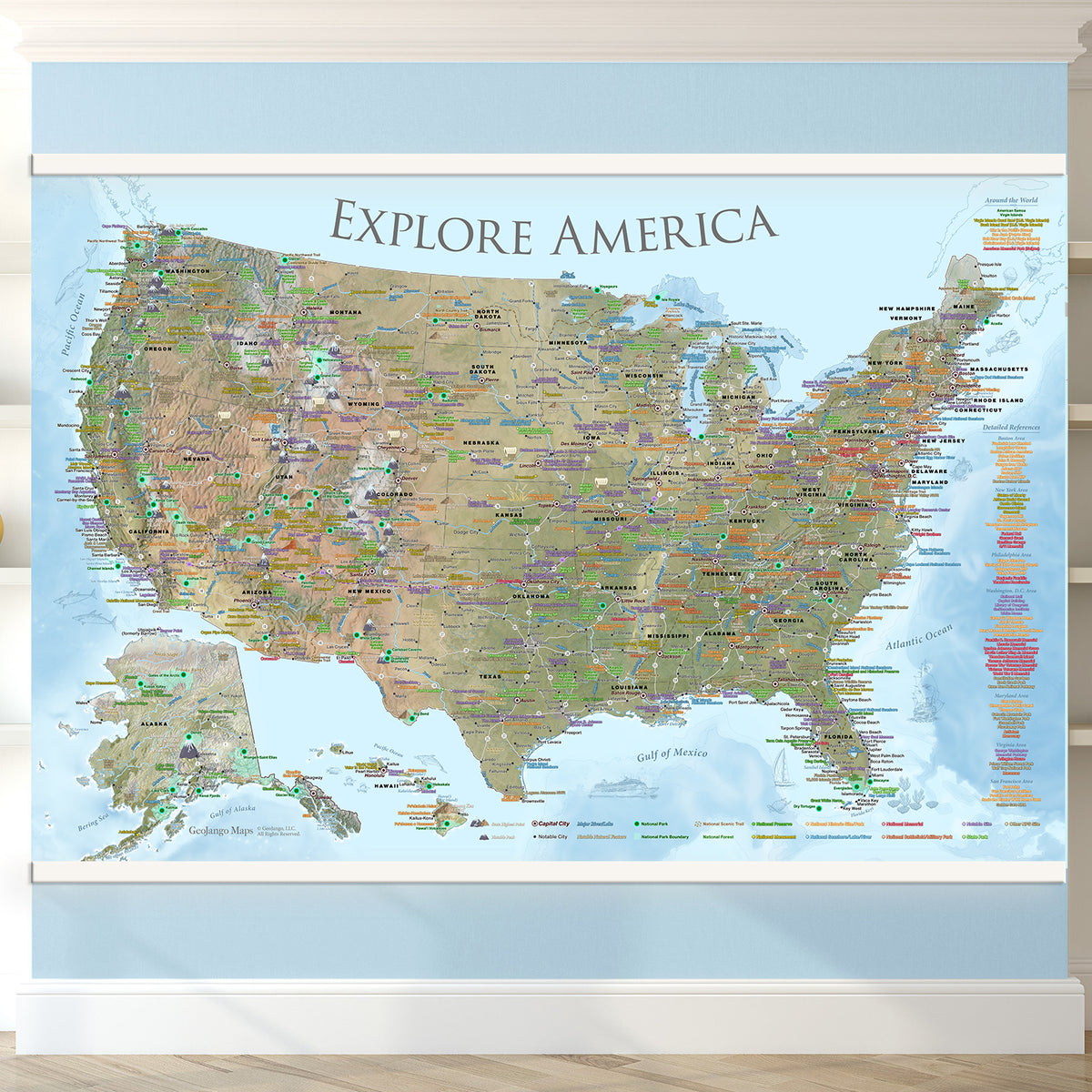 USA Map Decal Wallpaper Lite Terrain – GeoJango Maps