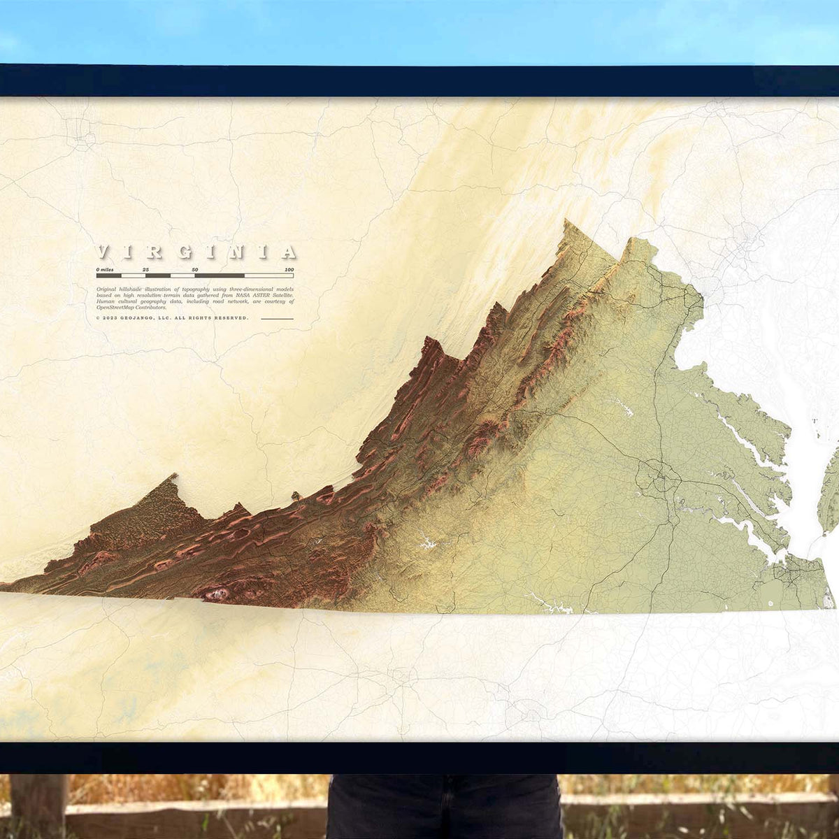 Relief Map of Virginia - Topographic Elevation Map with Shaded Relief ...
