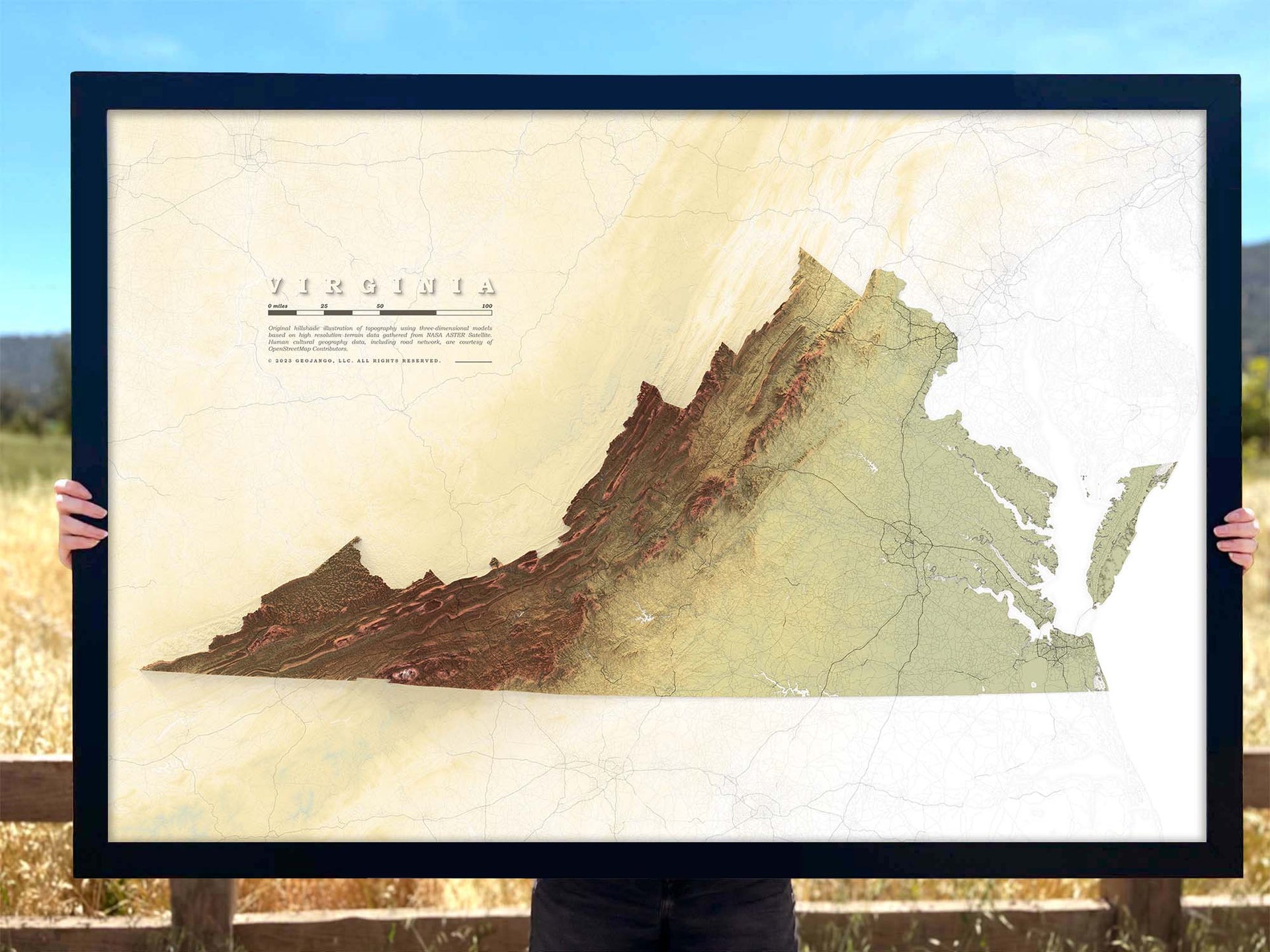 Relief Map of Virginia - Topographic Elevation Map with Shaded Relief ...