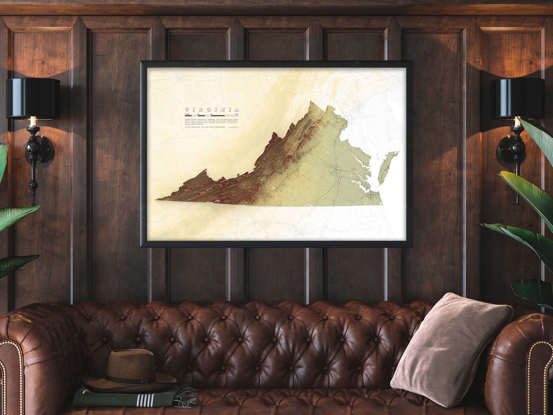 Relief Map of Virginia - Topographic Elevation Map with Shaded Relief ...