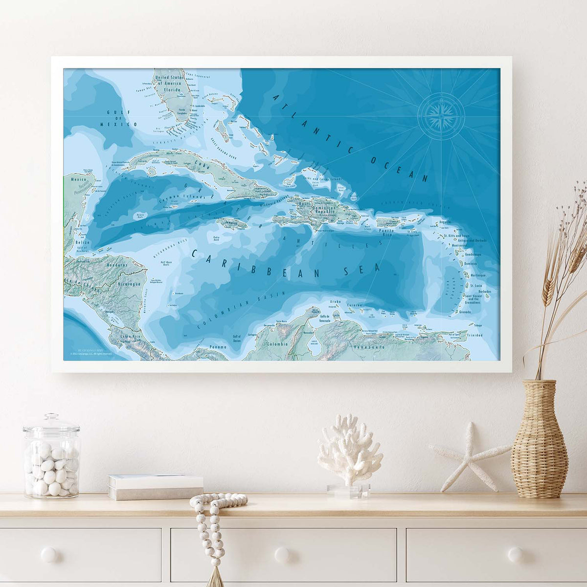 Contemporary Caribbean Map - Stylish Decorative Wall Art for Travelers ...