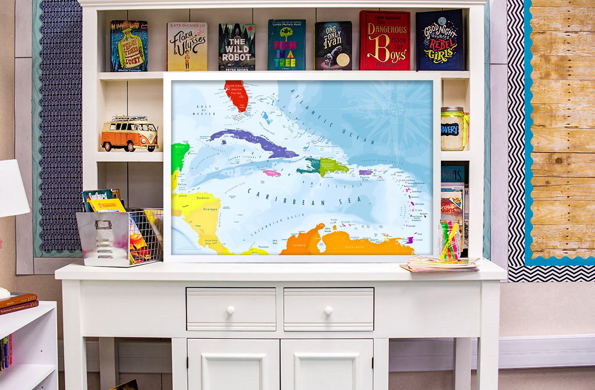 Bright Colorful Caribbean Map - Educational & Decorative Wall Art ...