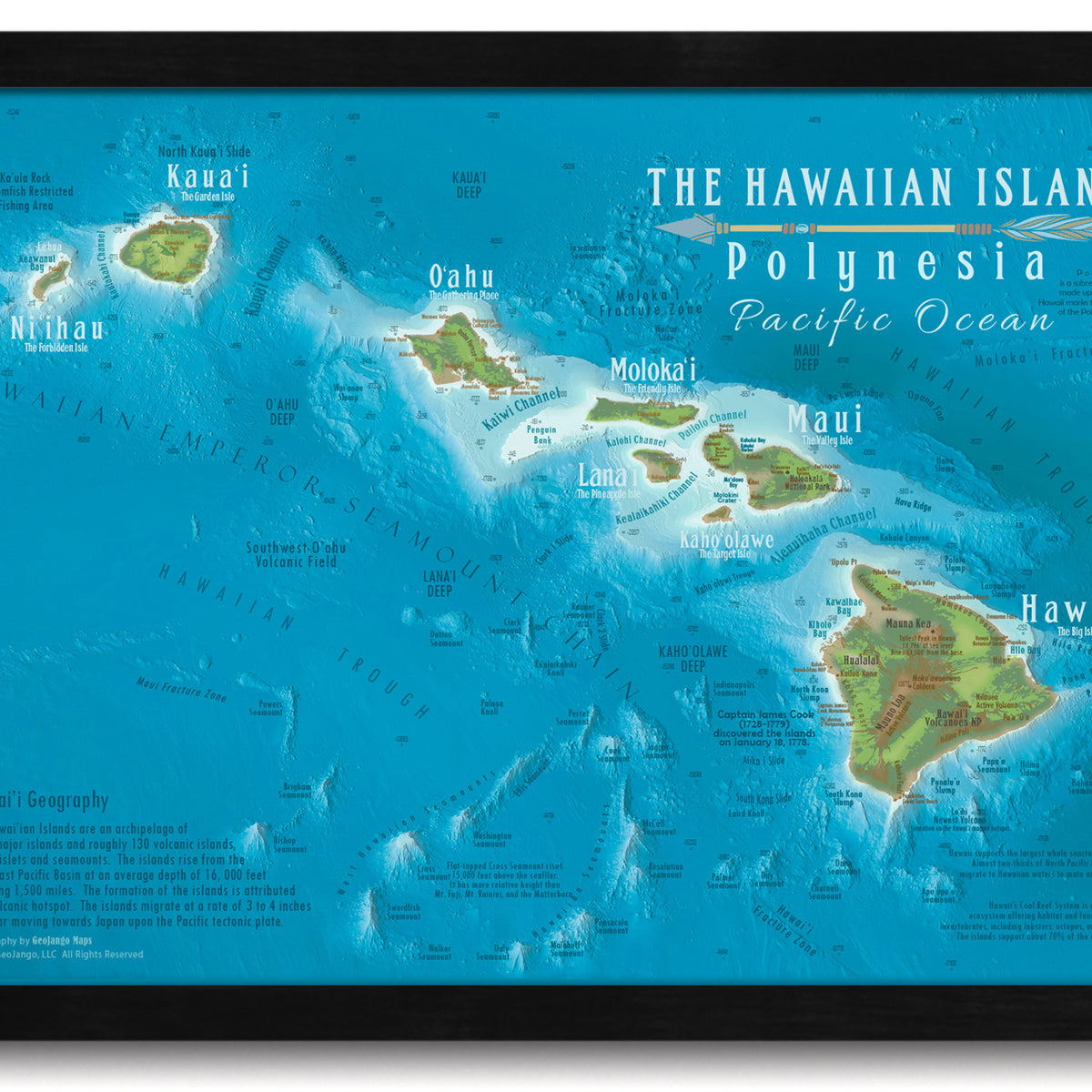 Map of Hawaii and Hawaiian Islands Names - Tropical Art - Push Pin Map ...