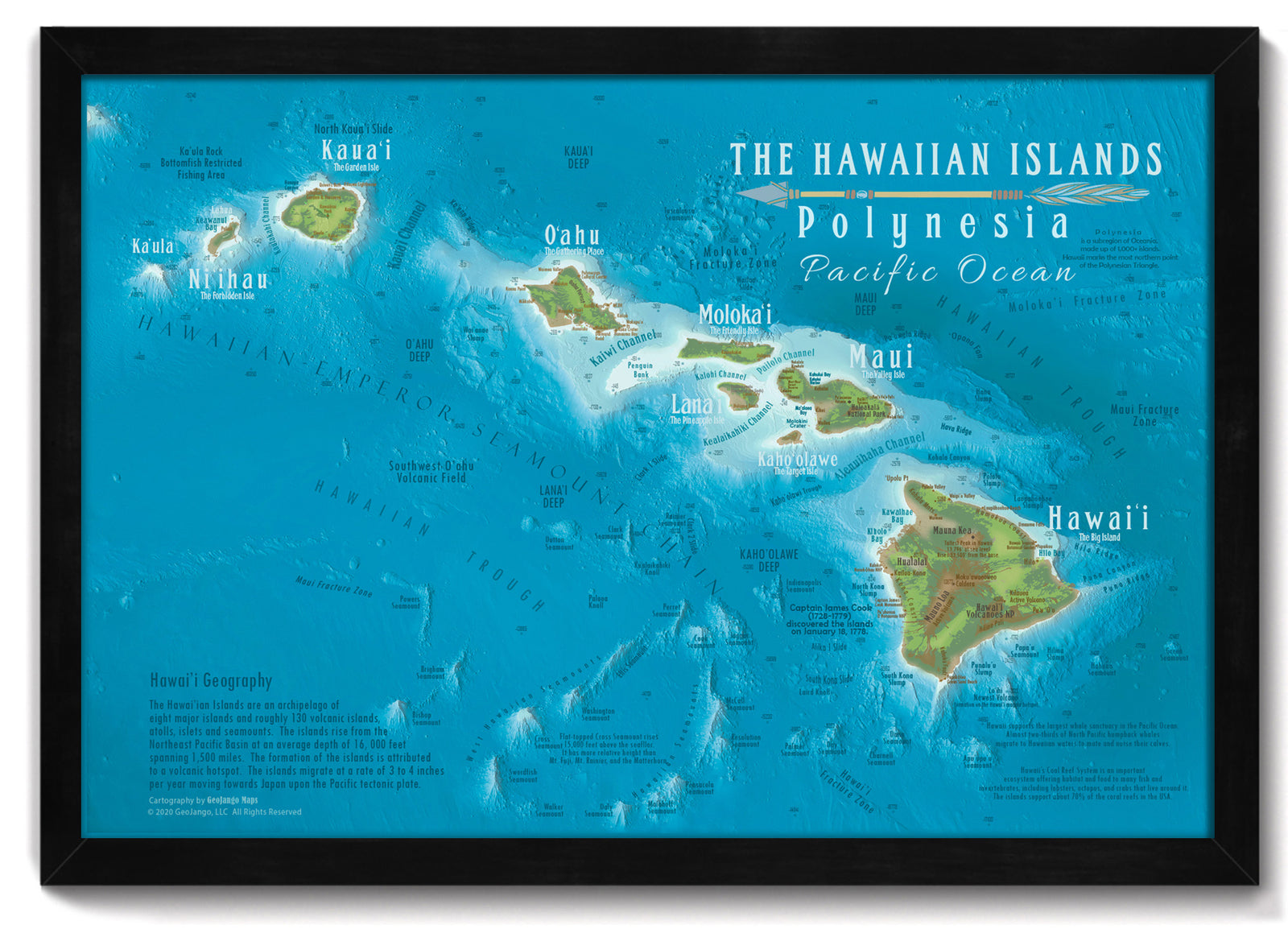 Map of Hawaii and Hawaiian Islands Names - Tropical Art - Push Pin Map ...
