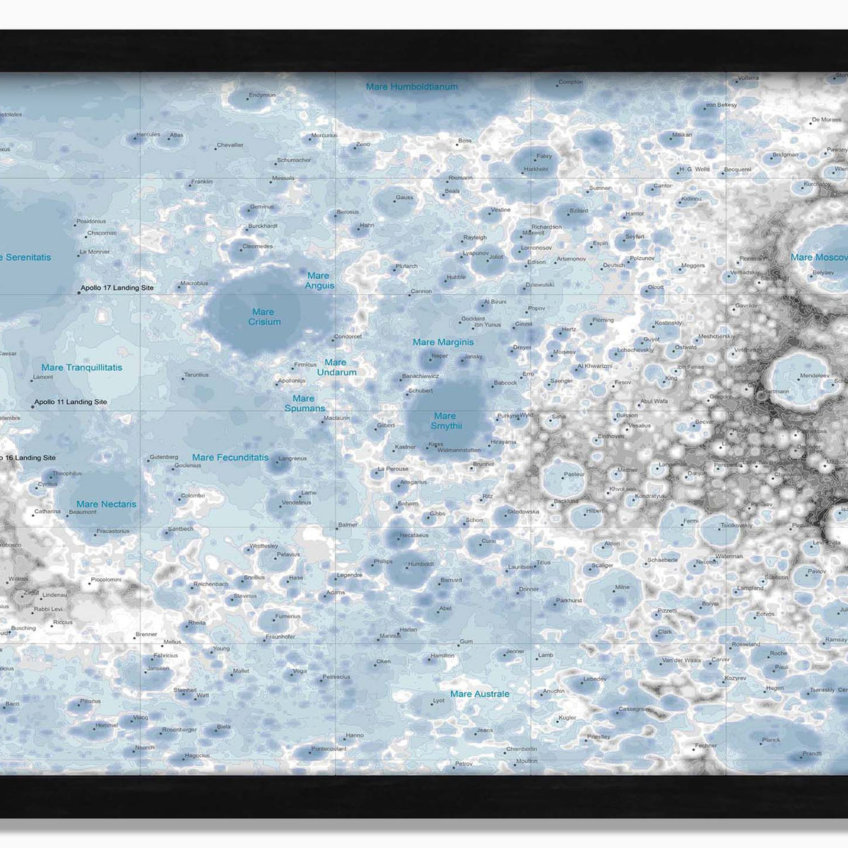 Map of Moon Craters, Apollo Landing Art – GeoJango Maps