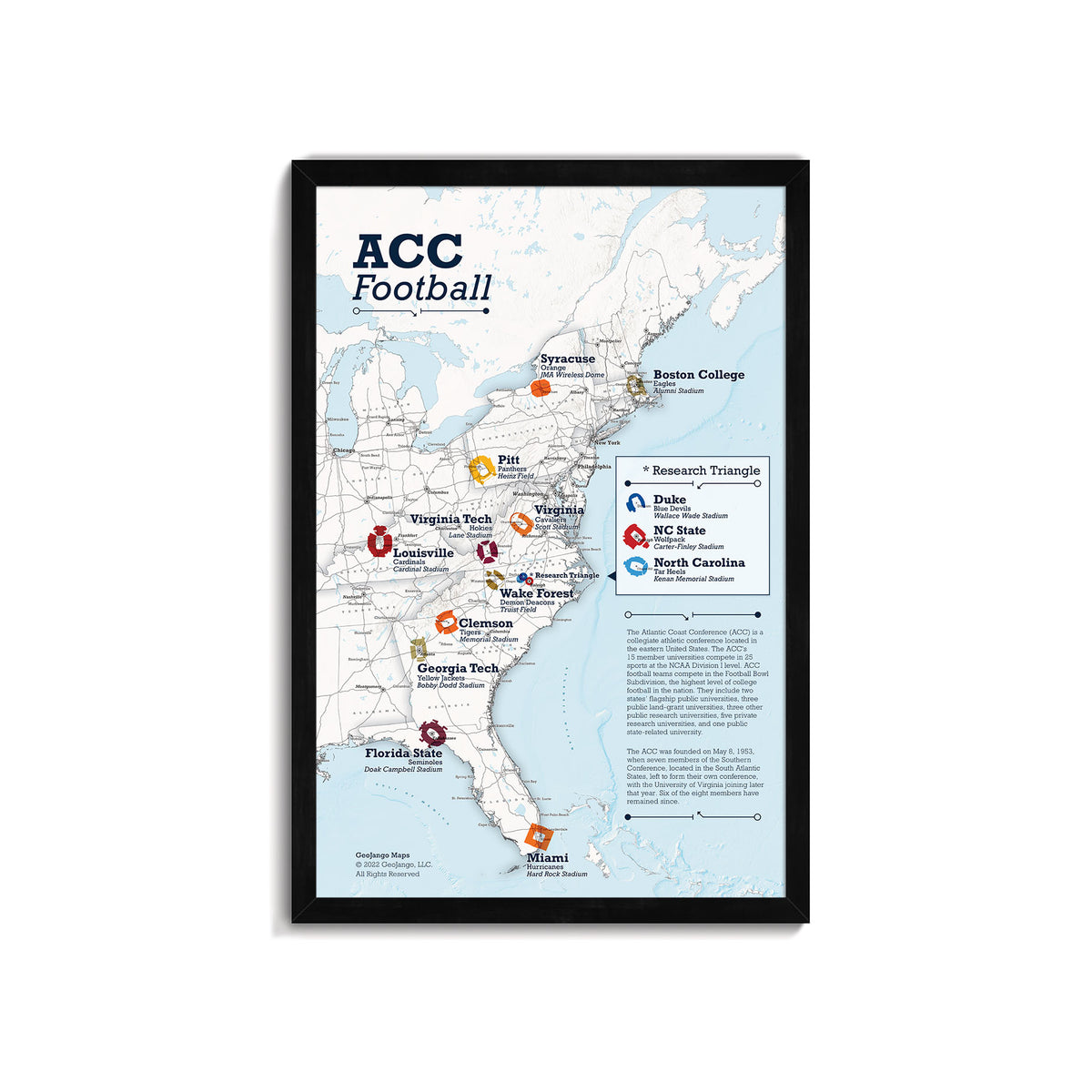 ACC College Football Stadium Conference Map – GeoJango Maps