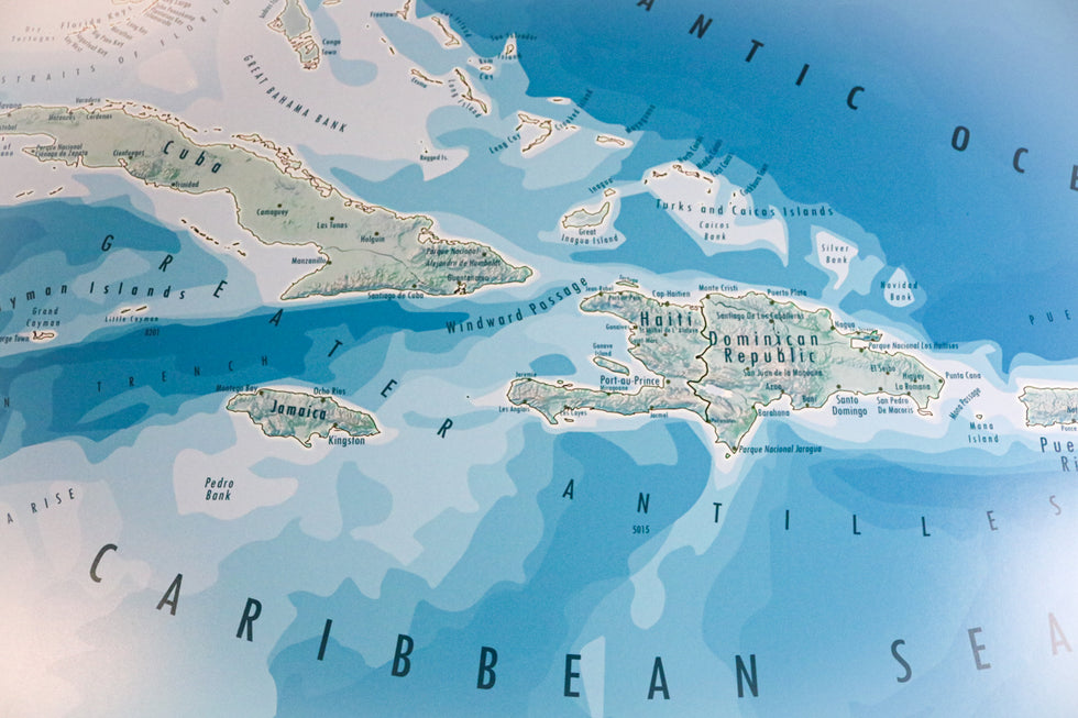 Contemporary Caribbean Map - Stylish Decorative Wall Art for Travelers ...