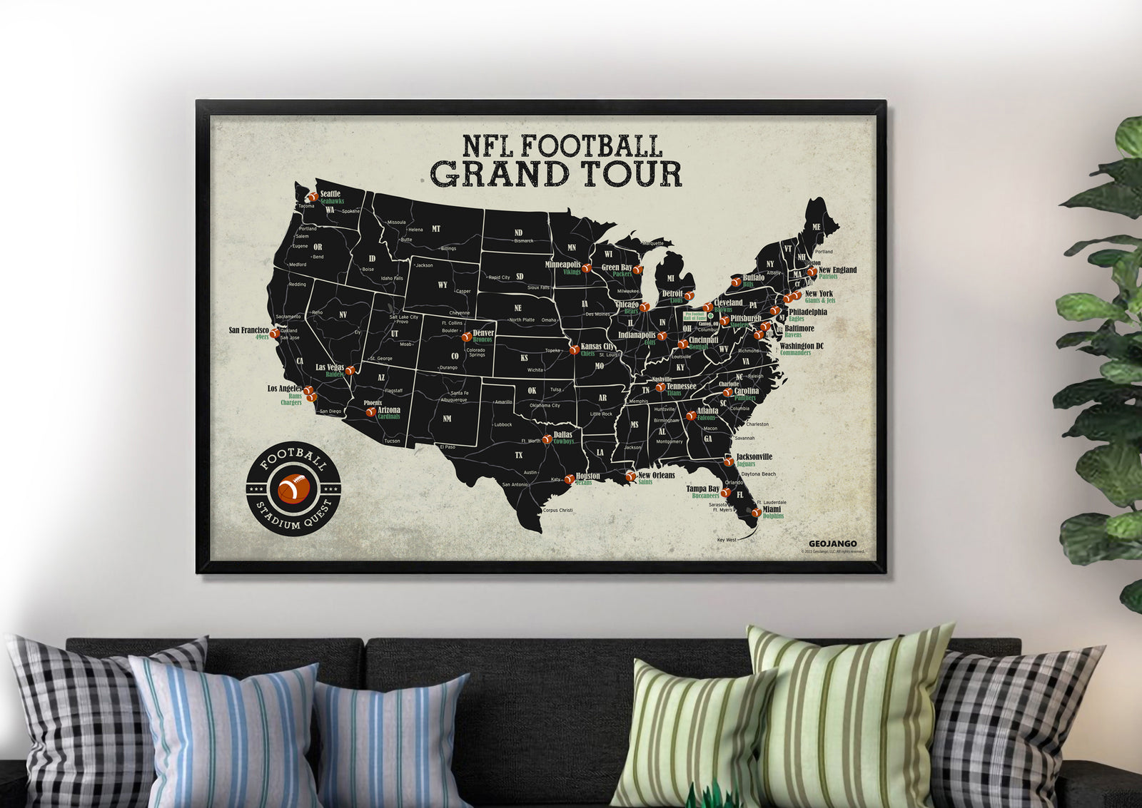 NFL Map, Football Teams and Stadiums – GeoJango Maps