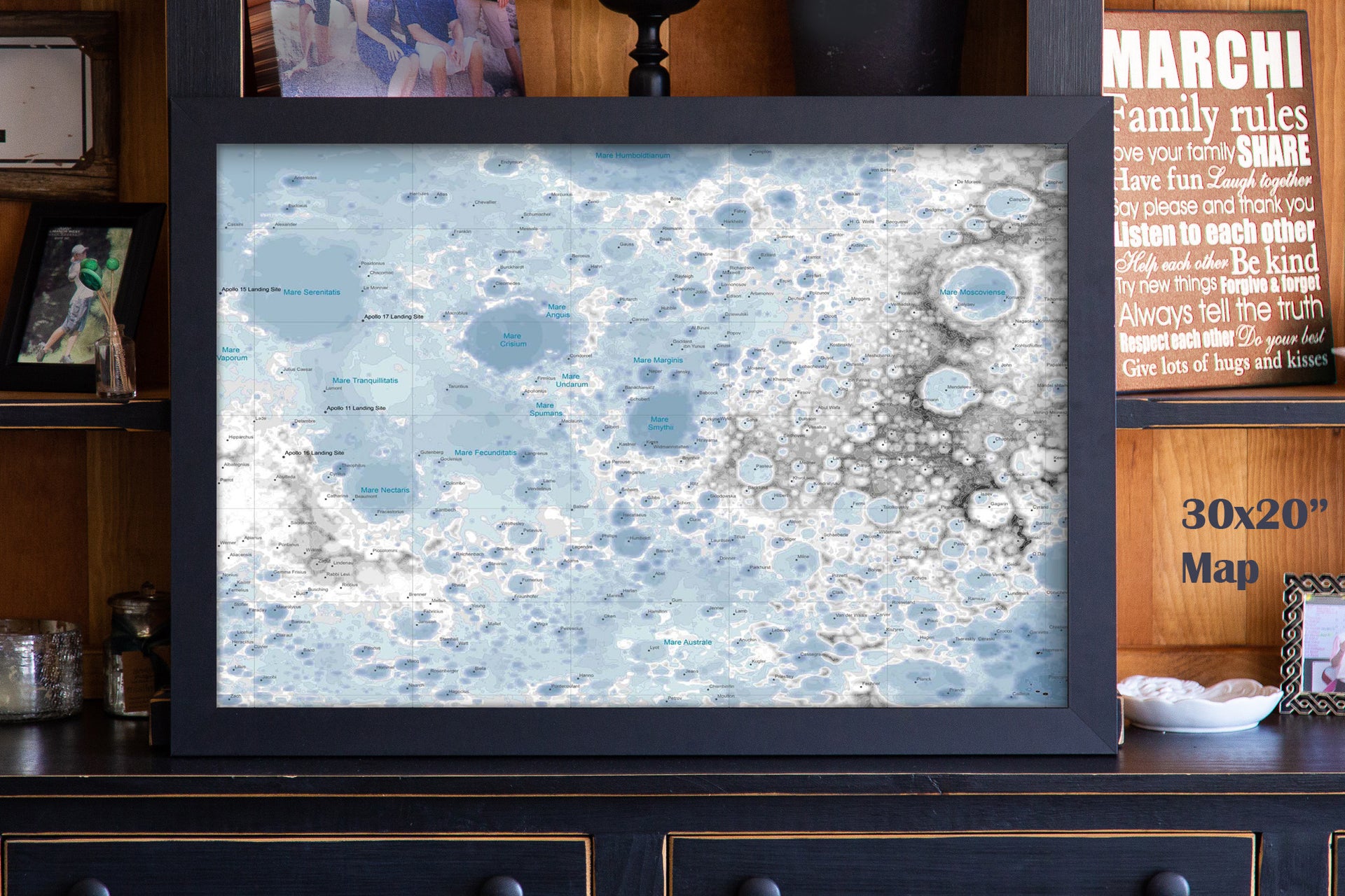 Map of Moon Craters, Apollo Landing Art – GeoJango Maps