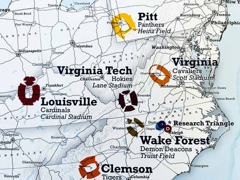ACC College Football Stadium Conference Map – GeoJango Maps