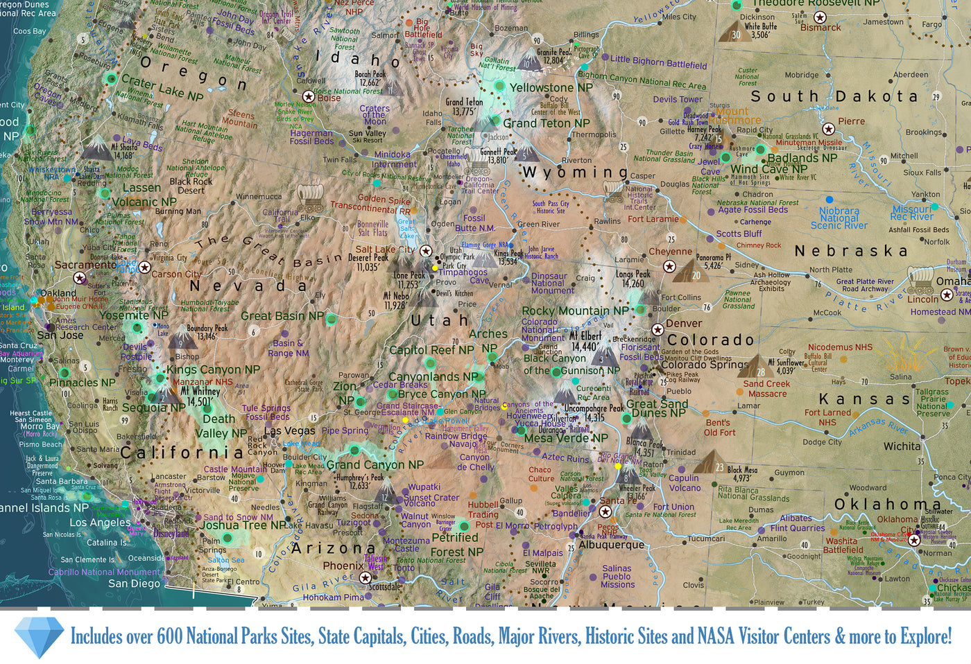 U.S. National Parks Map - Dark Terrain Edition | GeoJango – GeoJango Maps
