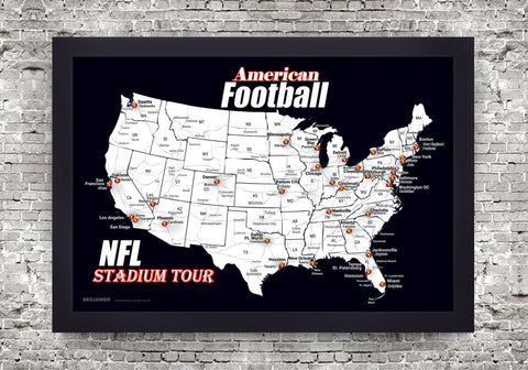 NFL Teams Map, Black Football Stadium Map – GeoJango Maps