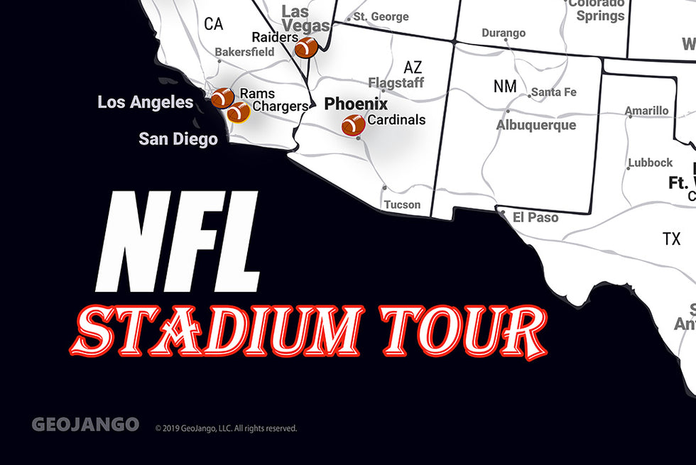 NFL Teams Map, Black Football Stadium Map – GeoJango Maps