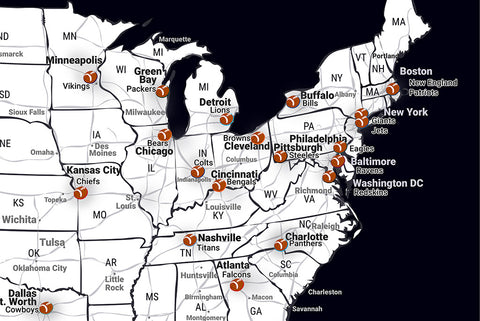 NFL Teams Map, Black Football Stadium Map – GeoJango Maps
