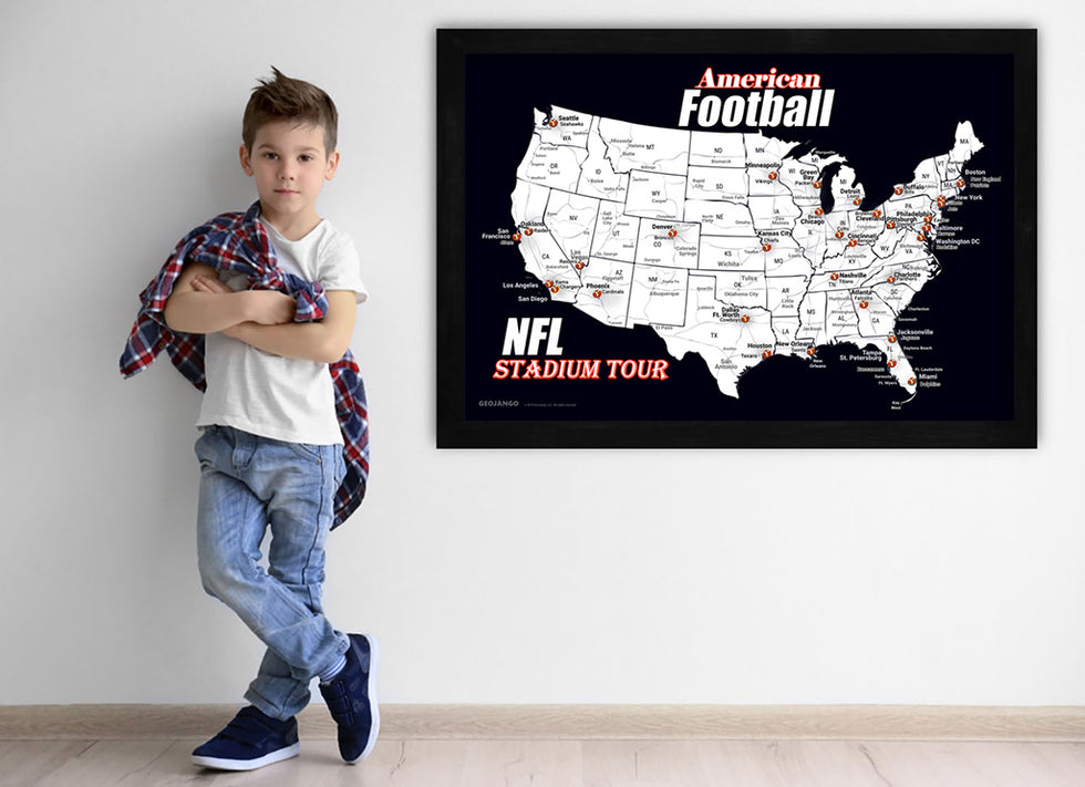 NFL Teams Map, Black Football Stadium Map – GeoJango Maps