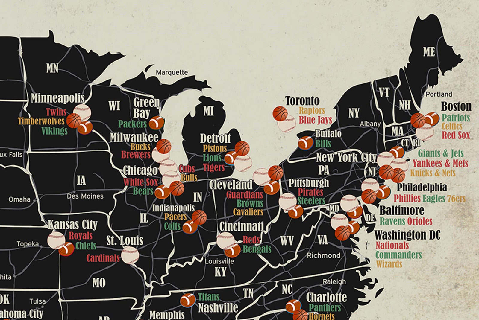 Grand Tour MLB, NFL, NBA Stadium Map – GeoJango Maps