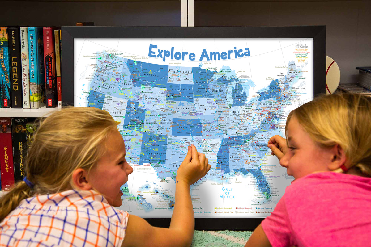 USA Map For Kids - Blue Edition – GeoJango Maps