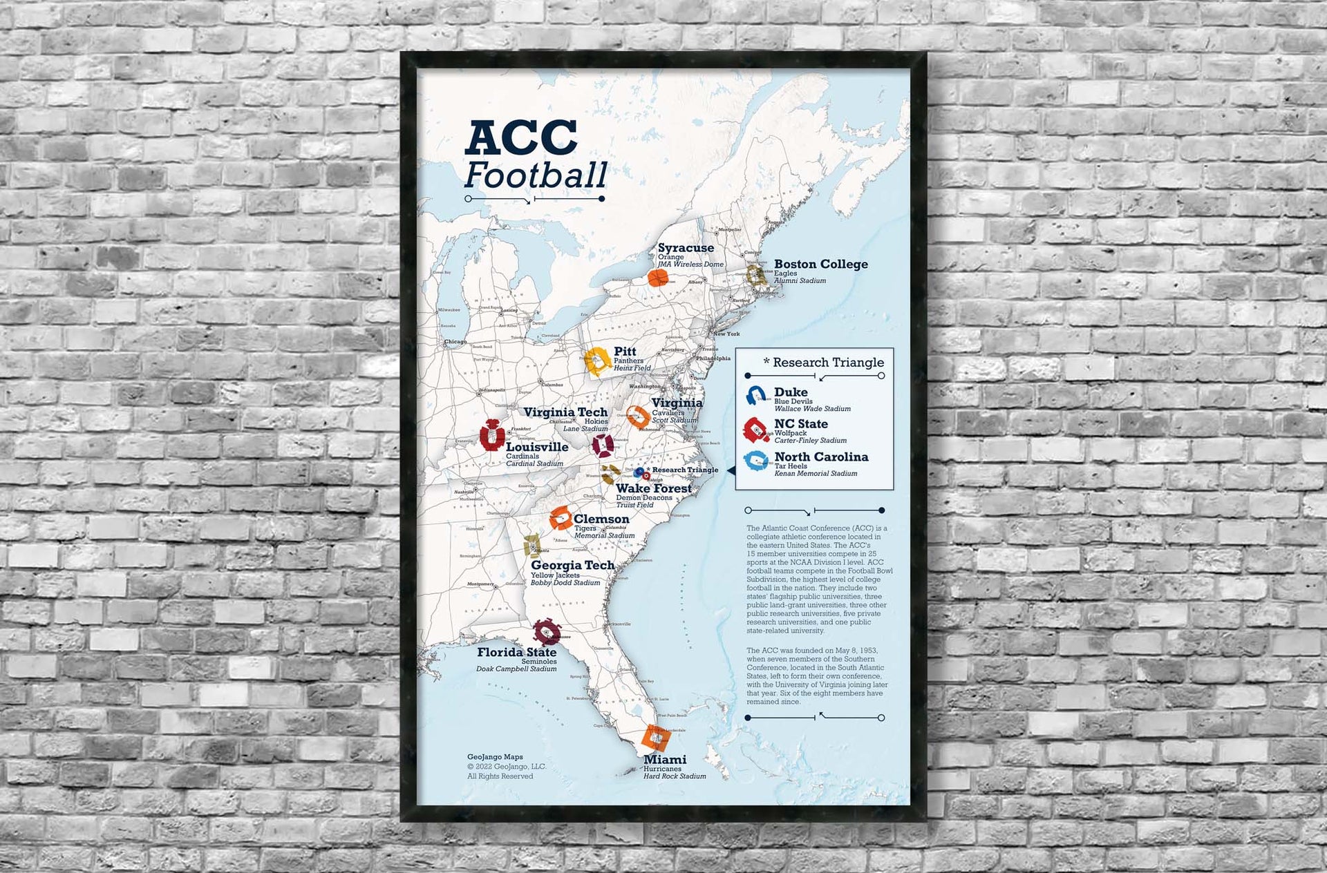ACC College Football Stadium Conference Map – GeoJango Maps