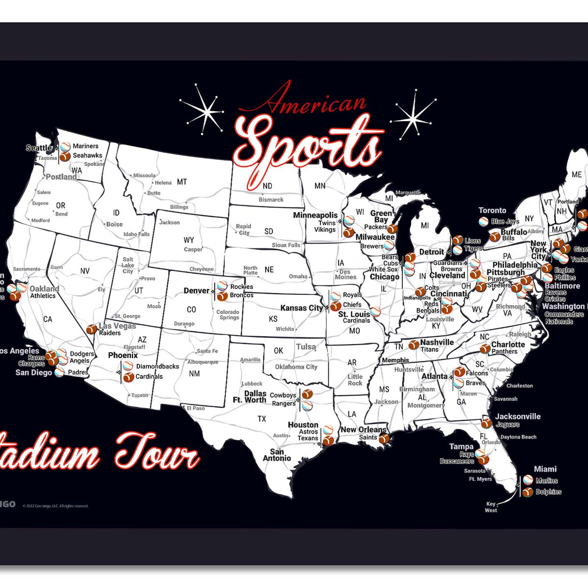 Football & Baseball Stadium Map – GeoJango Maps