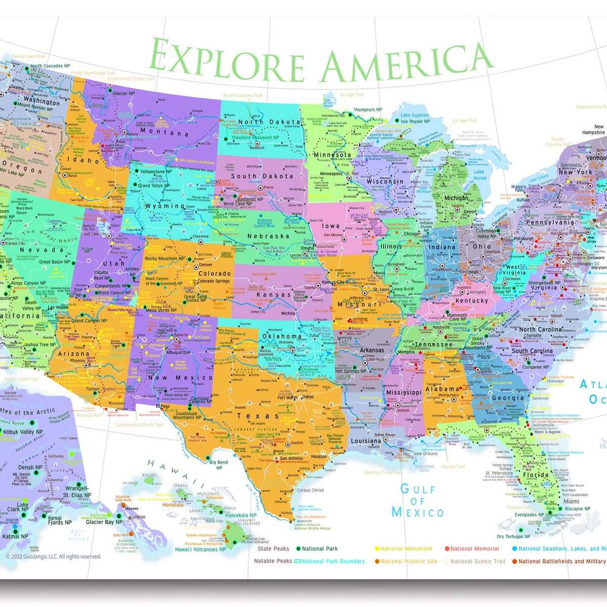 USA Map For Kids - Pastel Edition – GeoJango Maps