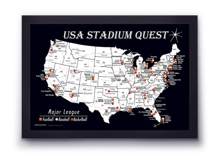 Stadium Quest Push Pin Map - Framed – GeoJango Maps