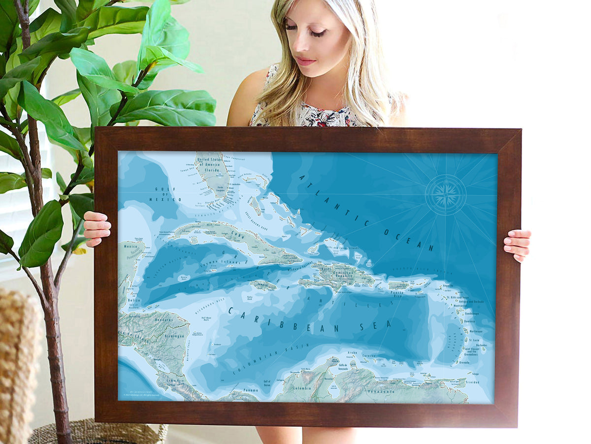 Contemporary Caribbean Map - Stylish Decorative Wall Art for Travelers ...