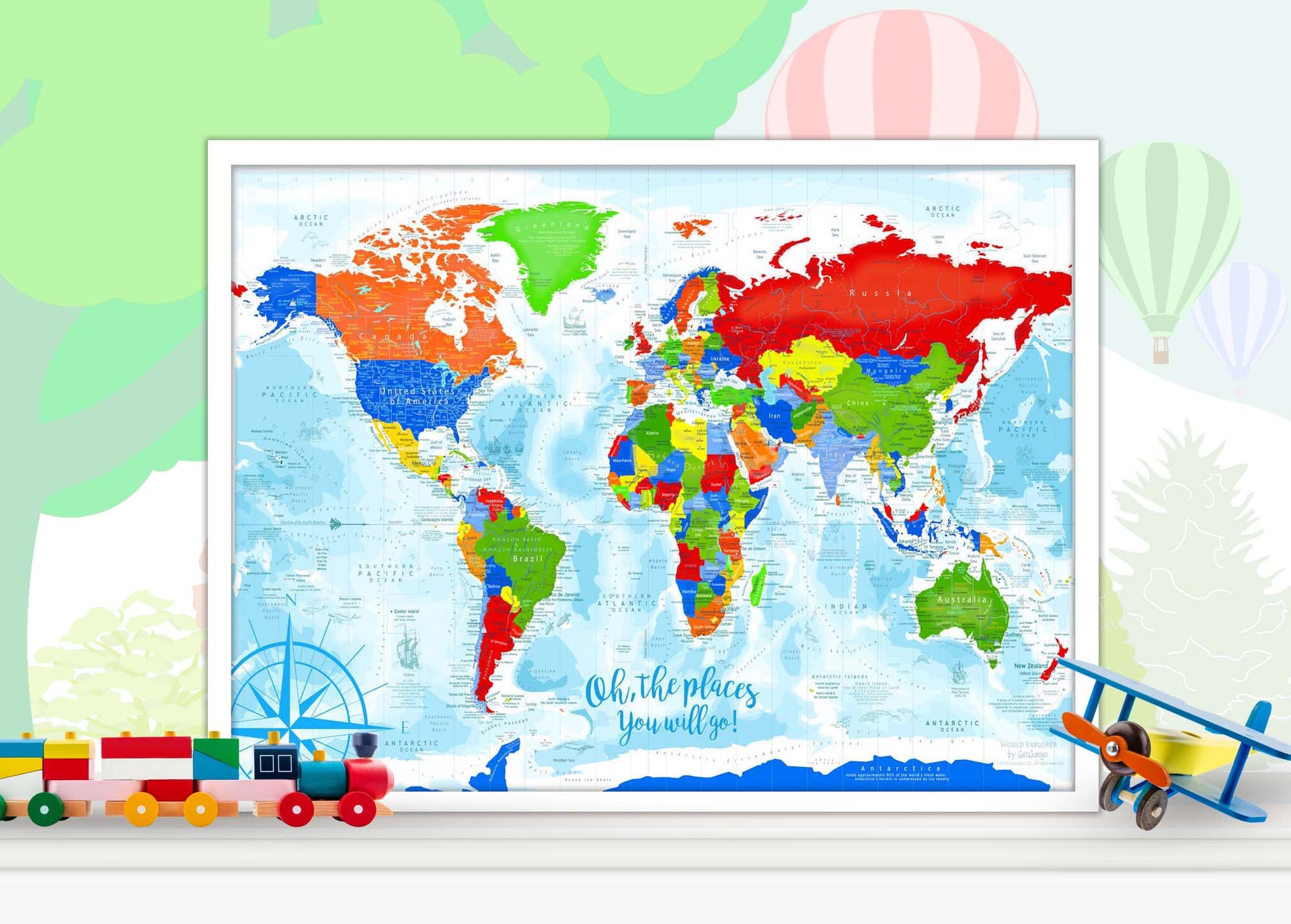 Map of the World For Kids - Primary Colors – GeoJango Maps