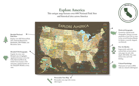 Wholesale Explore America Map - Brown Edition – GeoJango Maps