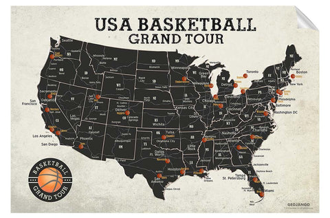 Basketball Wall Art, Map of NBA Teams – GeoJango Maps
