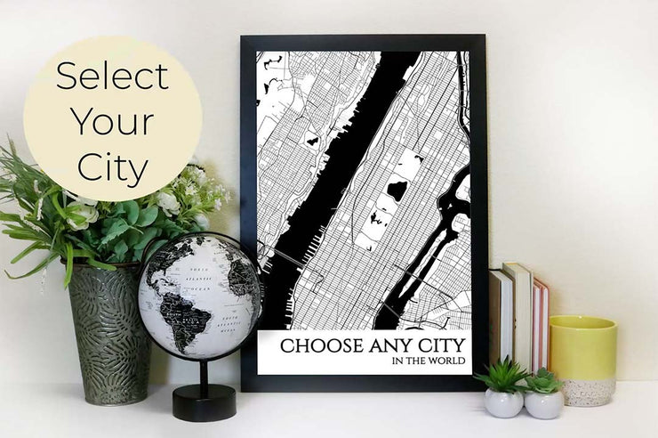 Framed City Street Map - Select Your City – GeoJango Maps