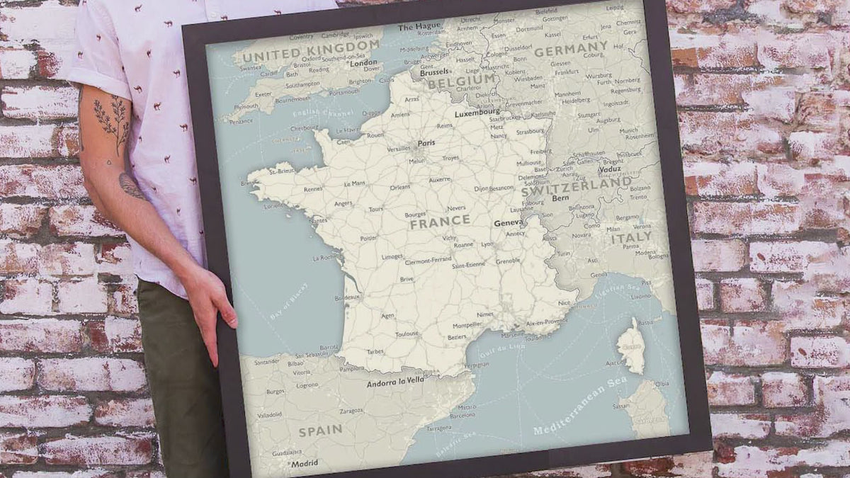 Wall Map of France, Europe - Push Pin Ready or Rolled Prints – GeoJango ...
