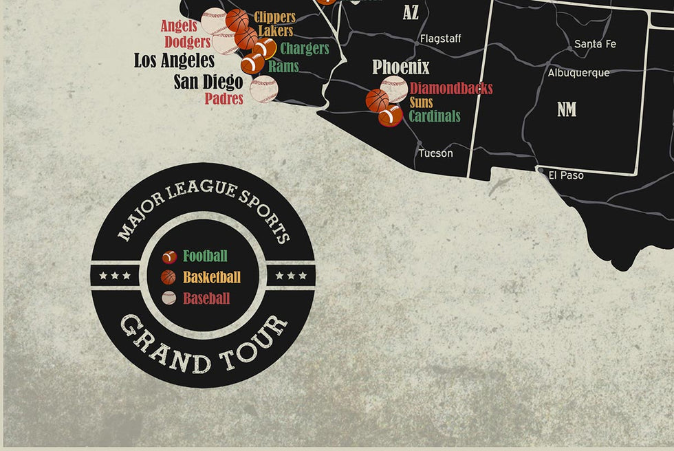 Grand Tour MLB, NFL, NBA Stadium Map – GeoJango Maps