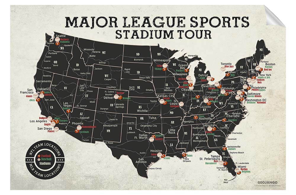 MLB and NFL Teams on a USA Map – GeoJango Maps