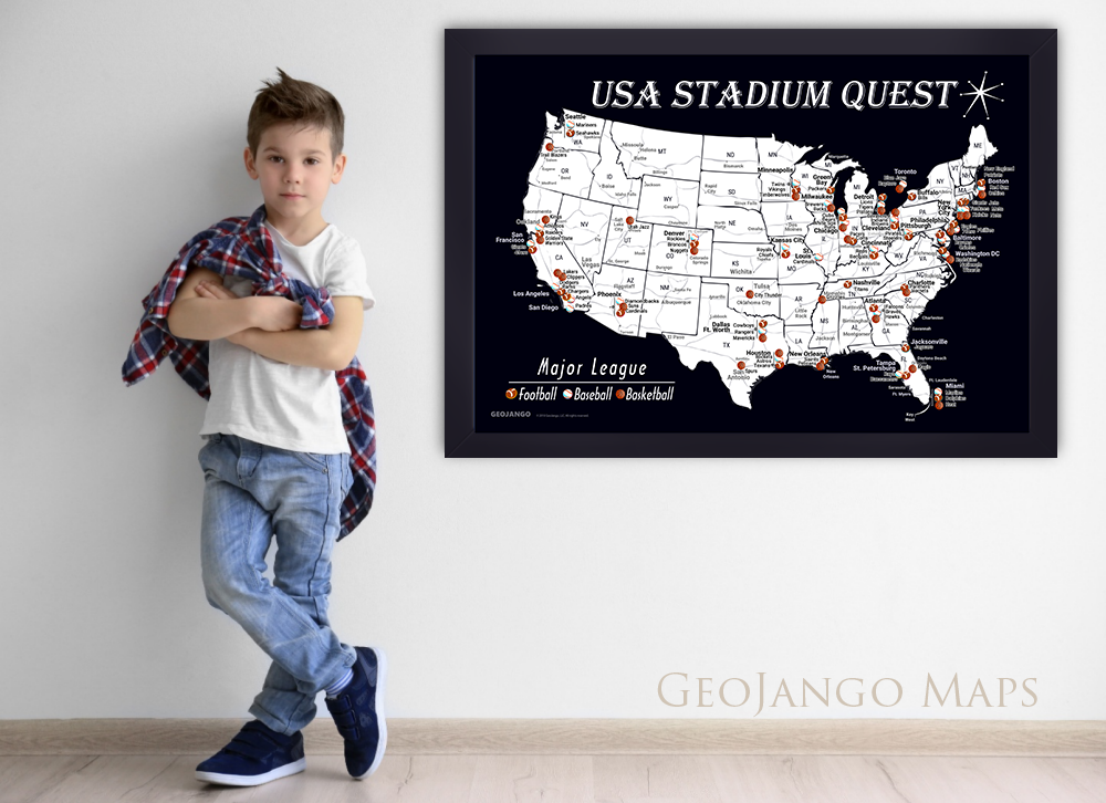 Stadium Quest Push Pin Map - Framed – GeoJango Maps