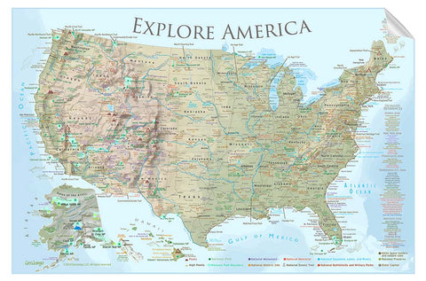 USA Map Decal Wallpaper Lite Terrain – GeoJango Maps