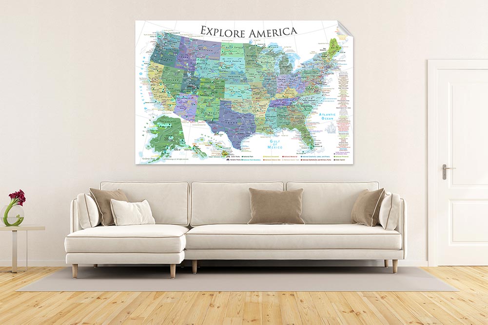 USA Map Wall Decal White Edition – GeoJango Maps